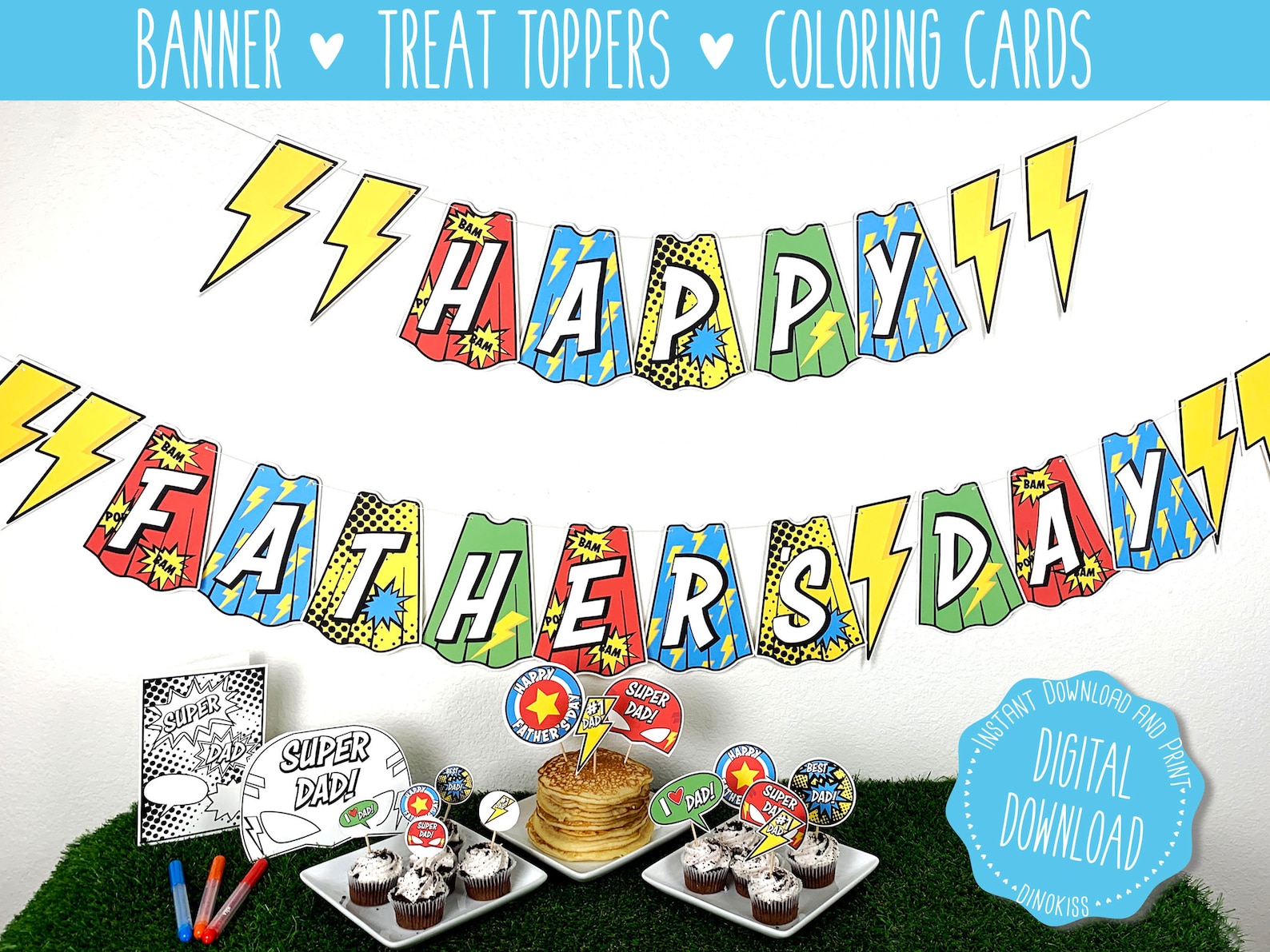 Happy Father's Day Superhero Decorations Set Printable, Fathers Day ...