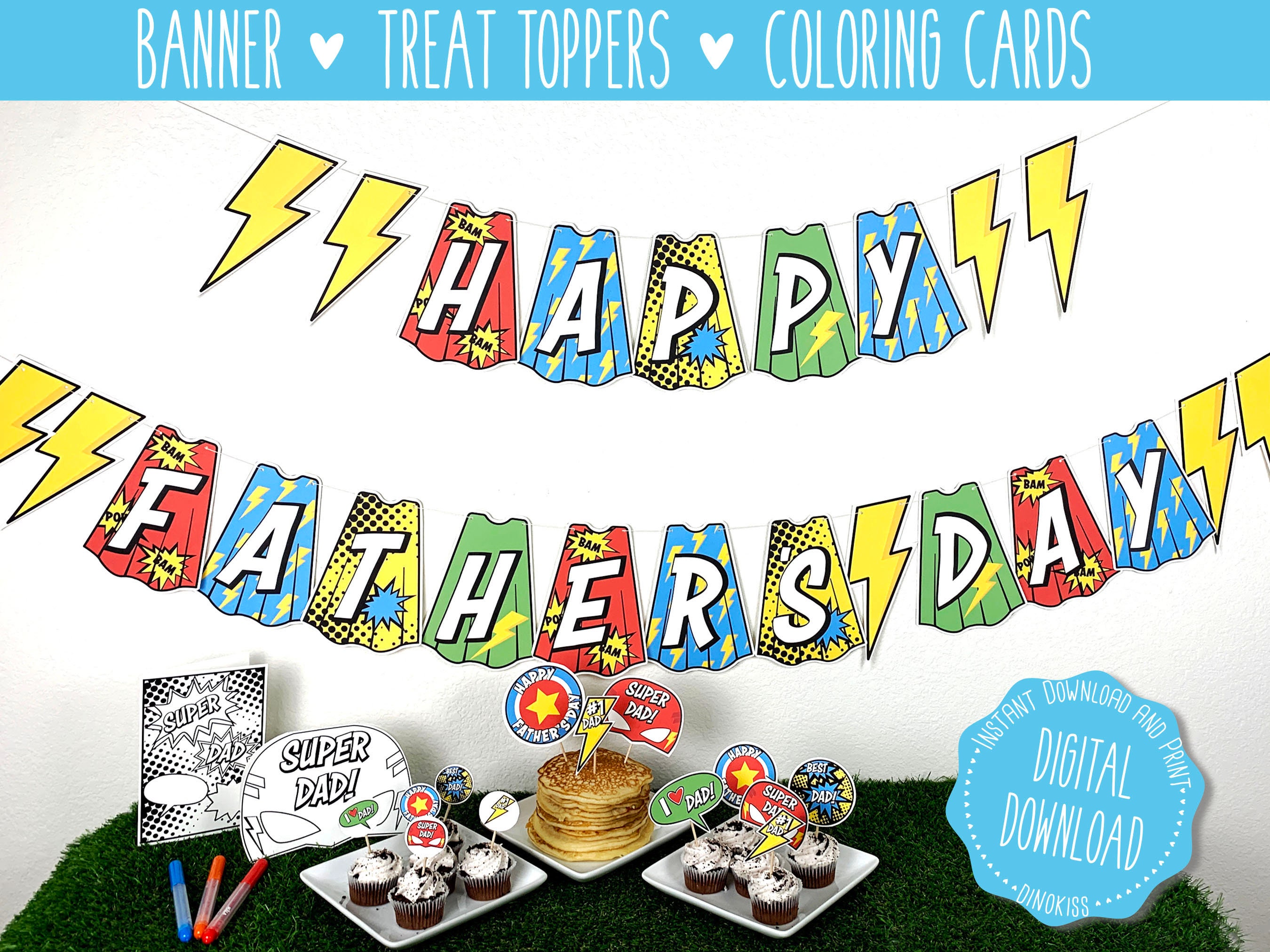 Happy Father's Day Superhero Decorations Set Printable, Fathers Day ...