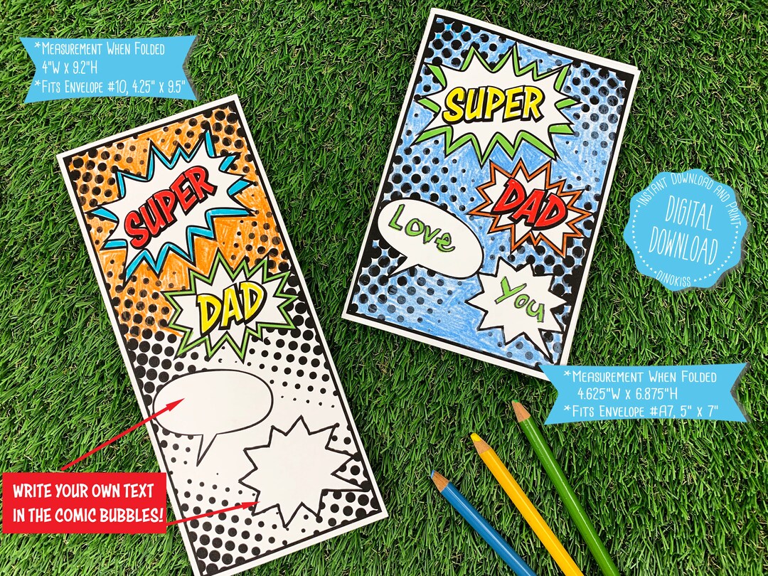 Super Dad Coloring Card, Fathers Day Coloring Card, Superhero Fathers ...
