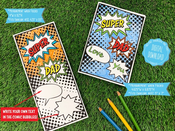 Super Dad Coloring Card Fathers Day Coloring Card Superhero | Etsy