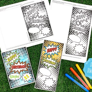 Happy Birthday Comic Coloring Card, Birthday Coloring Card, Superhero ...