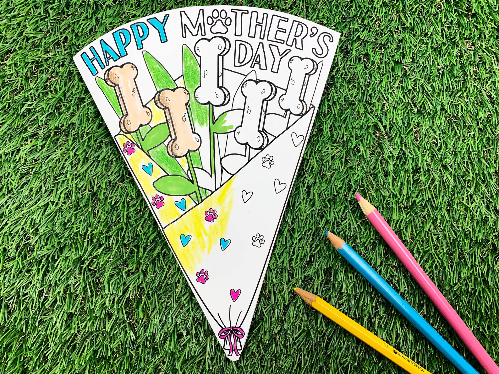 Dog Mothers Day Coloring Card Instant Download, Dog Mothers Day Card ...