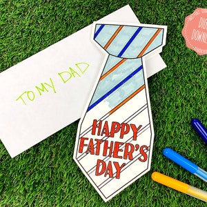 Father's Day Neck Tie Coloring Card Printable, Father's Day Card ...