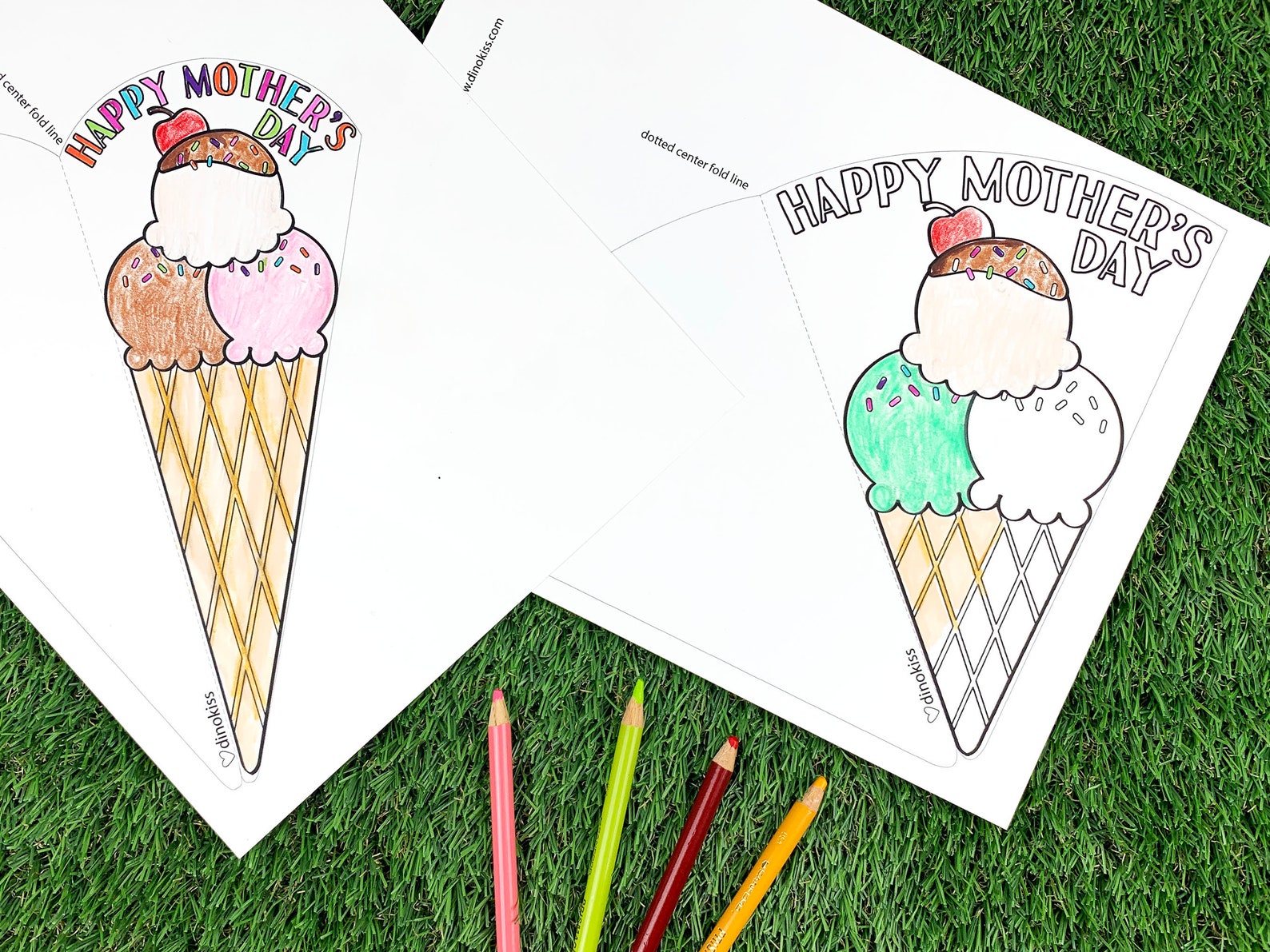 Mothers Day Coloring Card Pdf Ice Cream Cone Printable Mothers - Etsy
