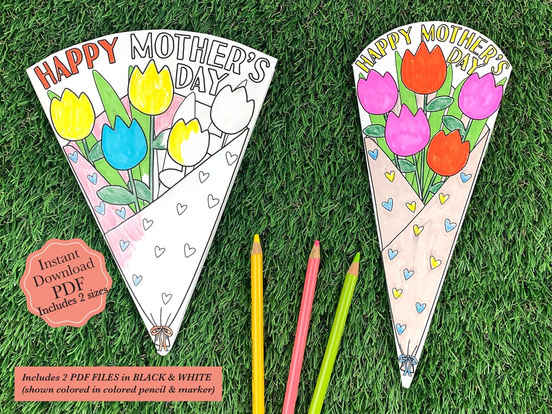 Mothers Day Coloring Card PDF, Mothers Day Card Printable, Tulip ...