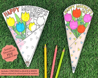 Mothers Day Coloring Card PDF, Mothers Day Card Printable, Roses ...