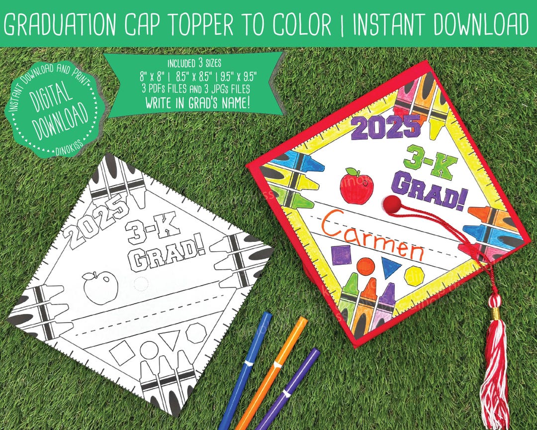 2025 3-K Graduation Cap Topper Coloring Page INSTANT DOWNLOAD ...