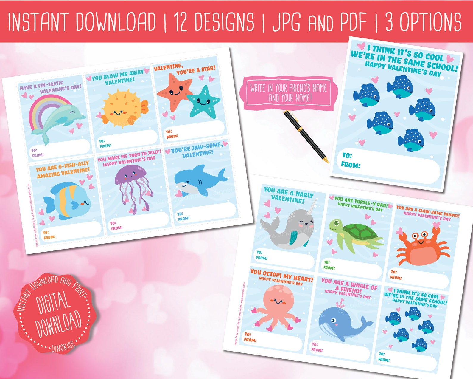 Valentines Day Cards Printable, Under the Sea, Valentines Day Card ...