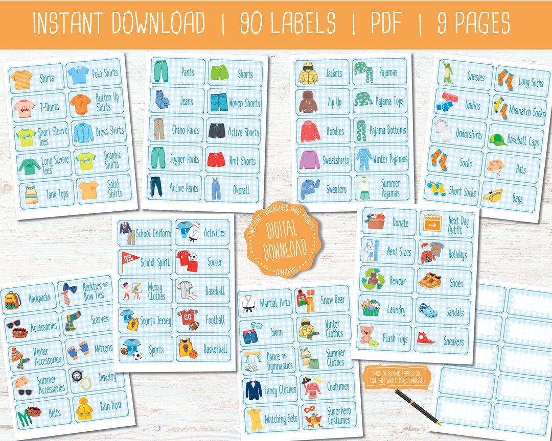 Kid Boy Dresser Clothing Labels Printable, Set of 90 Labels, Boys ...