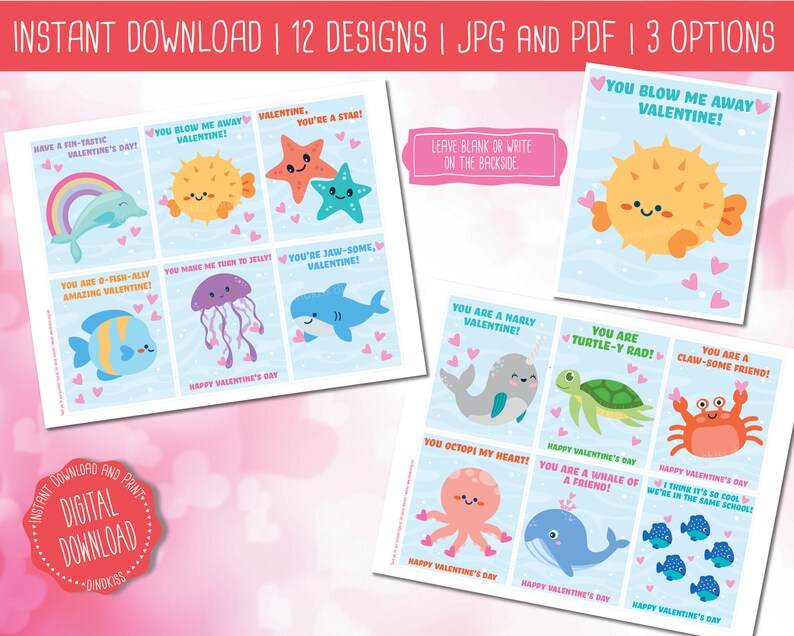 Valentines Day Cards Printable Under the Sea Valentines Day - Etsy