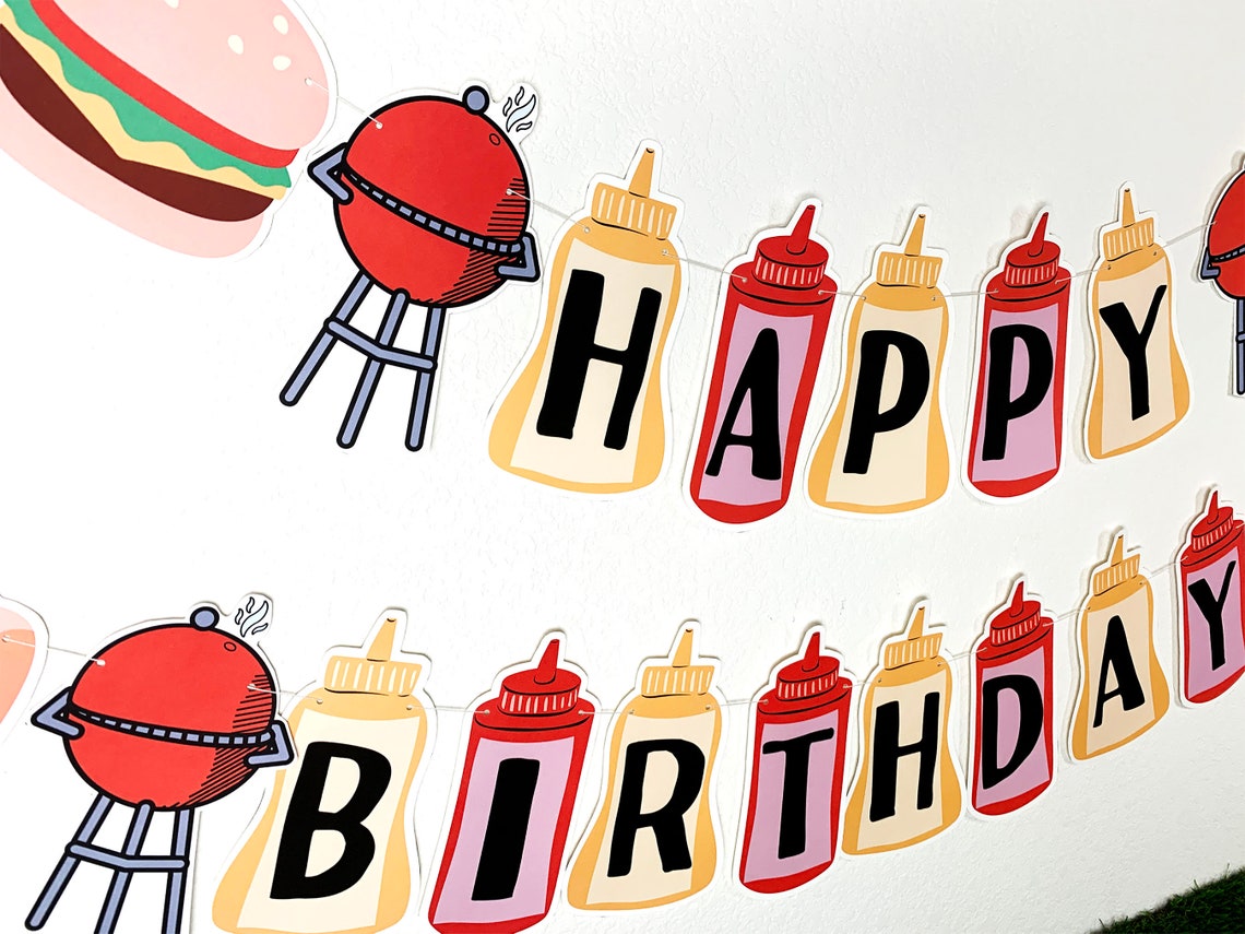 BBQ Birthday Banner Printable Backyard BBQ Birthday Barbecue | Etsy