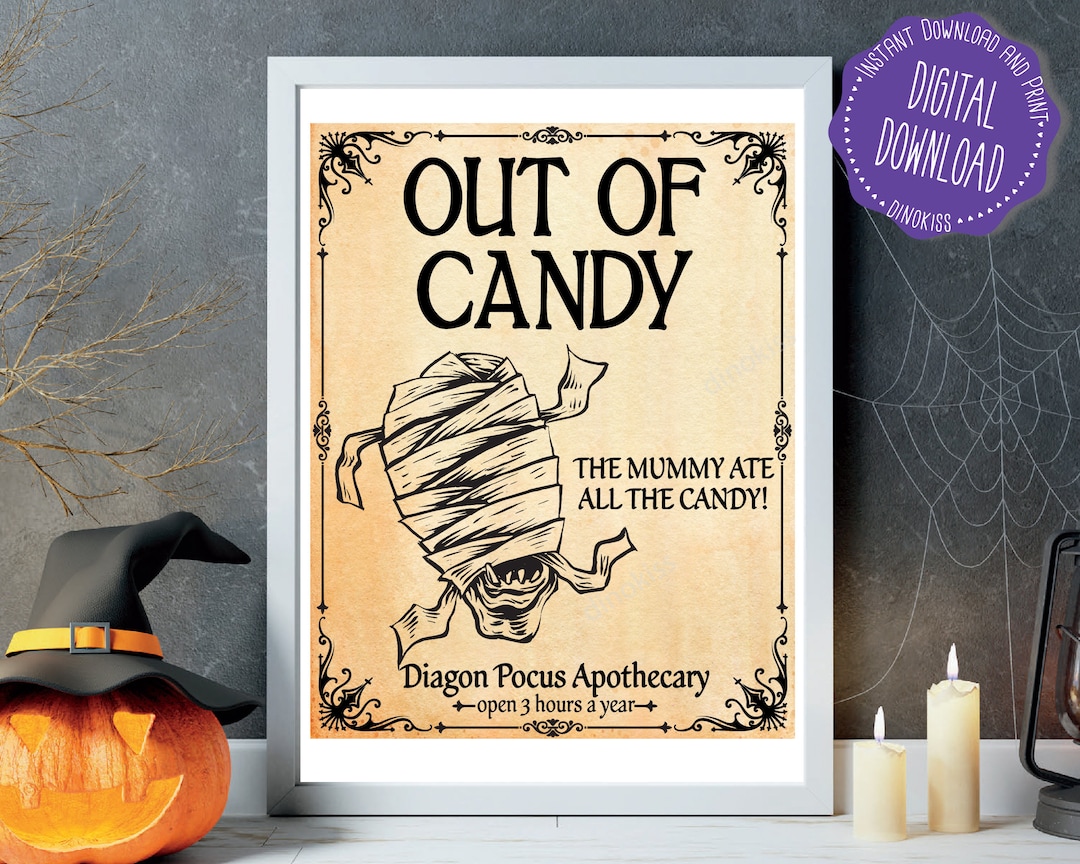 Halloween Out of Candy Sign Printable, Halloween Candy Sign, Halloween ...