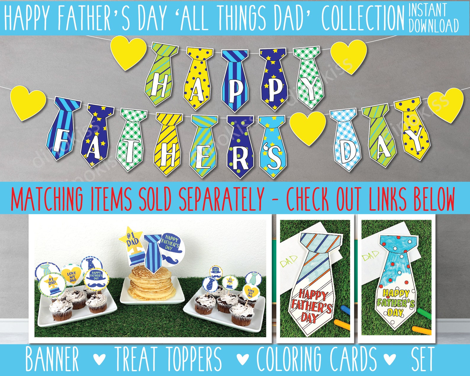 Happy Father's Day All About Dad Banner Printable, Fathers Day Tie ...