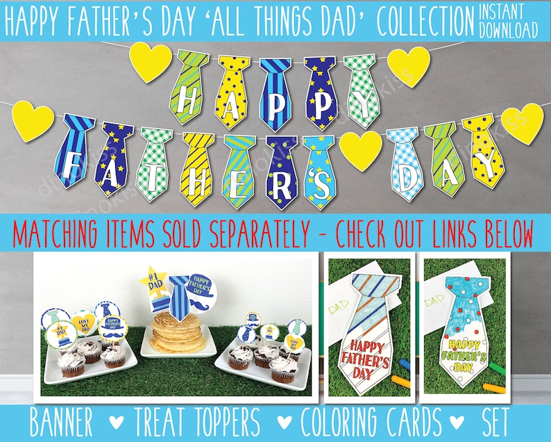 Happy Father's Day All About Dad Banner Printable, Fathers Day Tie ...