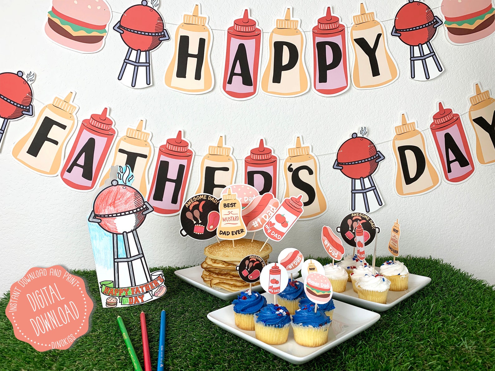 Happy Father's Day BBQ Decorations Printable, Fathers Day Party Decor ...