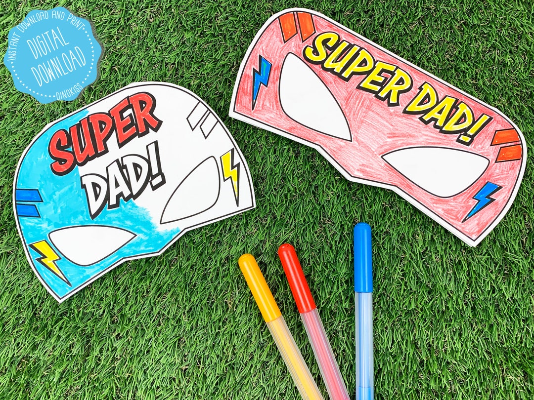 Super Dad Mask Coloring Card, Fathers Day Coloring Card, Superhero ...