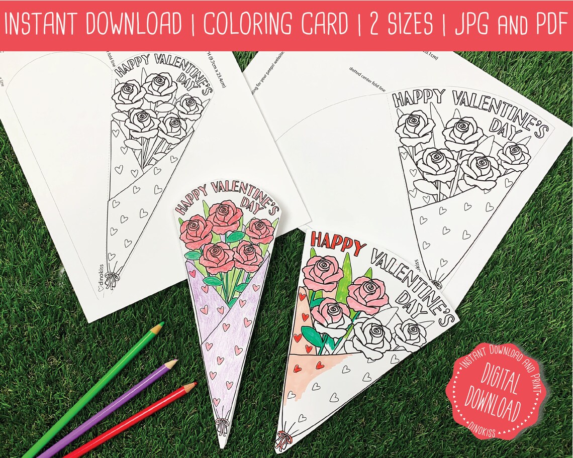Valentines Day Coloring Card PDF Valentines Day Card - Etsy