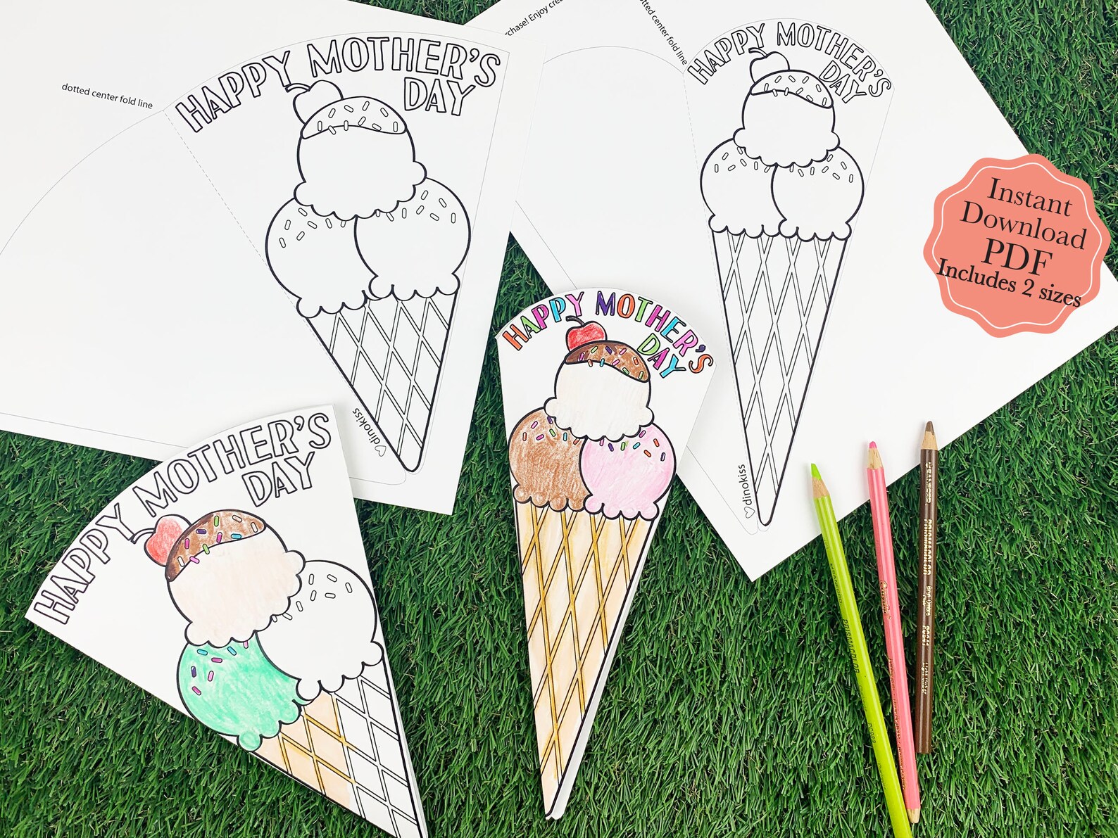 Mothers Day Coloring Card Pdf Ice Cream Cone Printable Mothers Day Card ...
