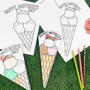 Mothers Day Coloring Card Pdf Ice Cream Cone Printable Mothers Day Card ...