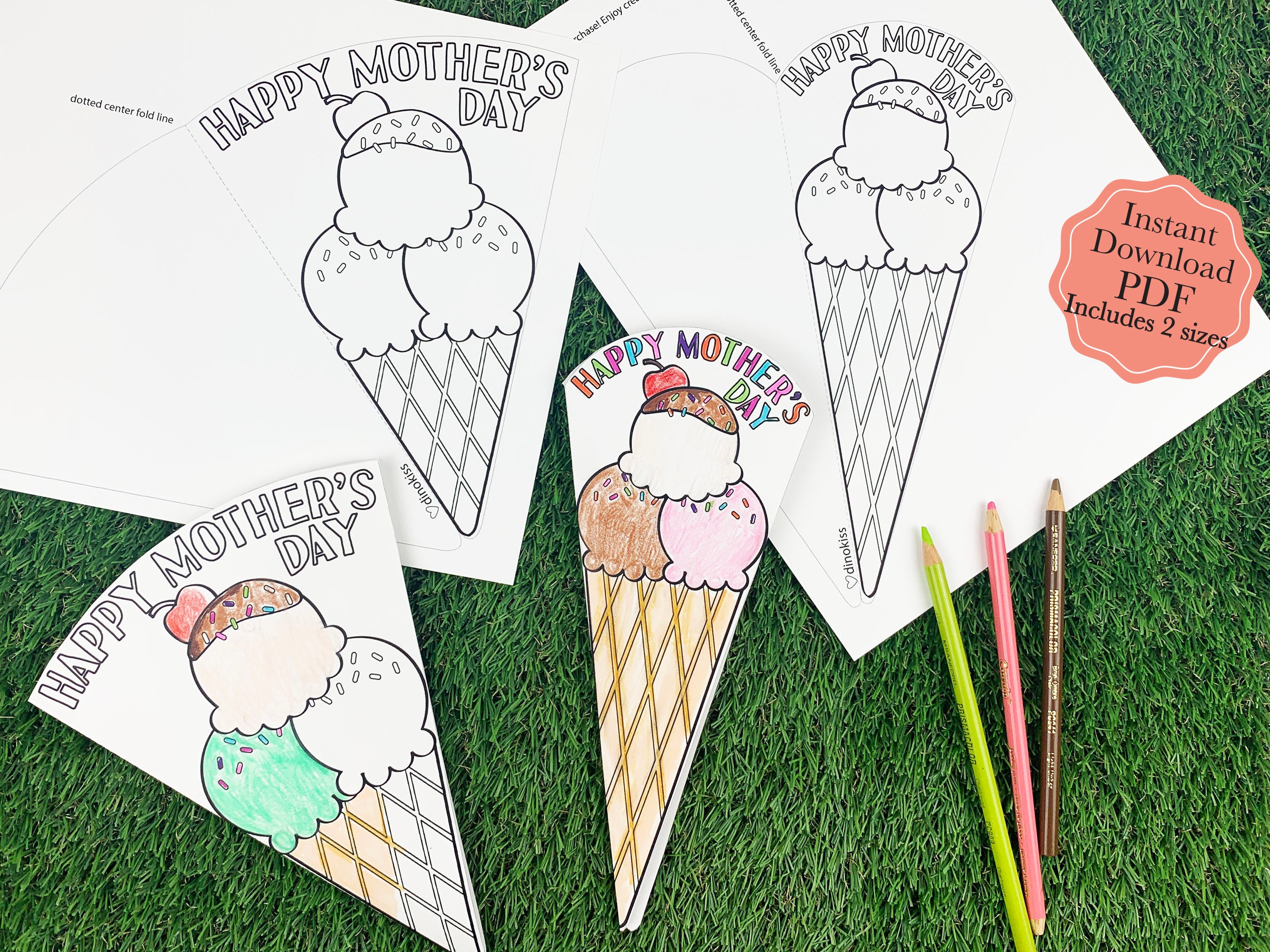Mothers Day Coloring Card Pdf Ice Cream Cone Printable Mothers - Etsy