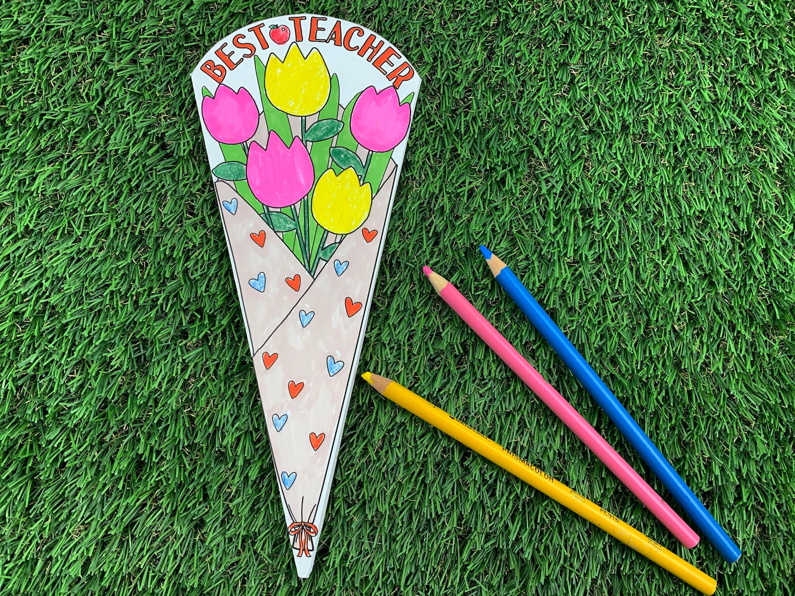 Teacher Appreciation Coloring Card Tulip Teacher Card | Etsy