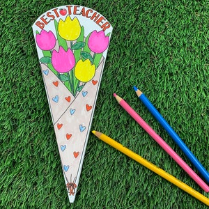 Teacher Appreciation Coloring Card, Tulip, Teacher Card Printable ...