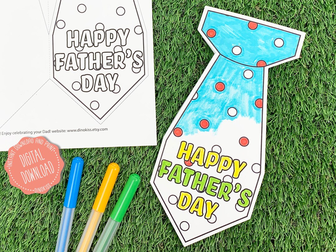 Father's Day Neck Tie Coloring Card Printable, Father's Day Card ...