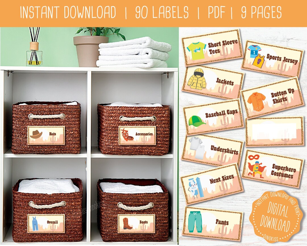 Kid Boy Dresser Clothing Labels Printable, Set of 90 Labels, Boys ...