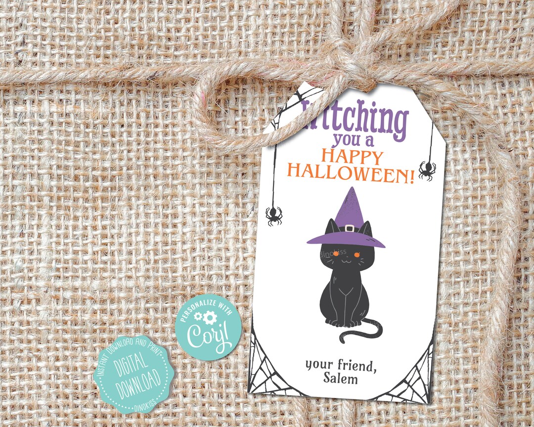Editable Printable, Witch Cat Gift Tags, Witchy Cat Gift Tags ...
