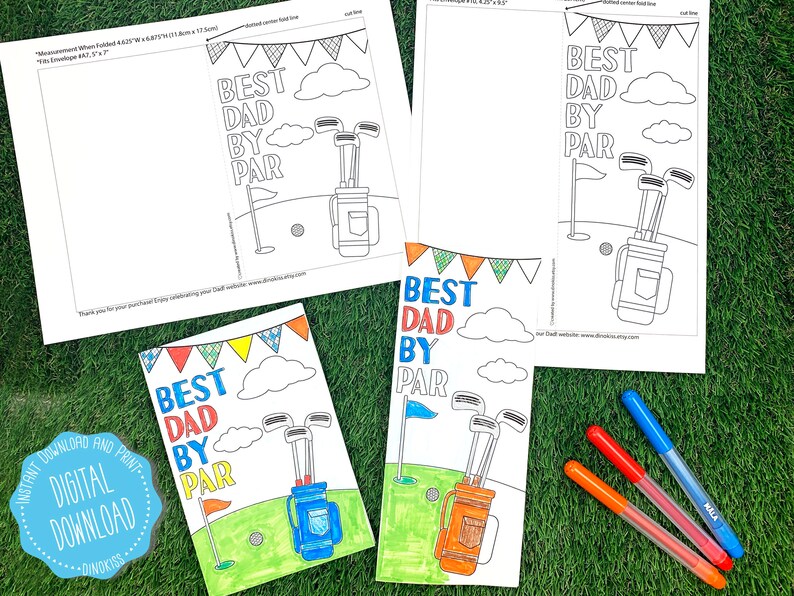 Best Dad by Par Golf Coloring Card Printable, Fathers Day Coloring Card ...