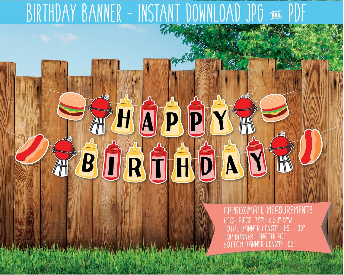 BBQ Birthday Banner Printable Backyard BBQ Birthday Barbecue | Etsy