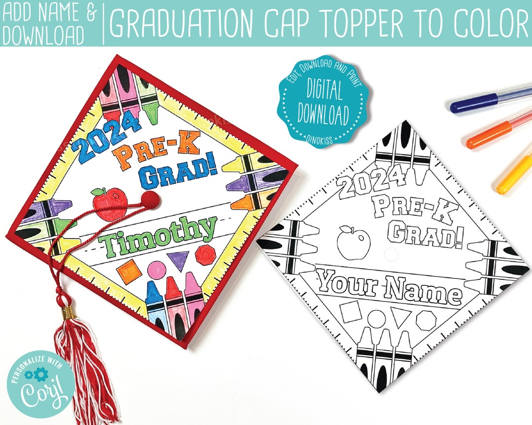Personalized 2024 Pre-k Graduation Cap Topper Coloring Page INSTANT ...