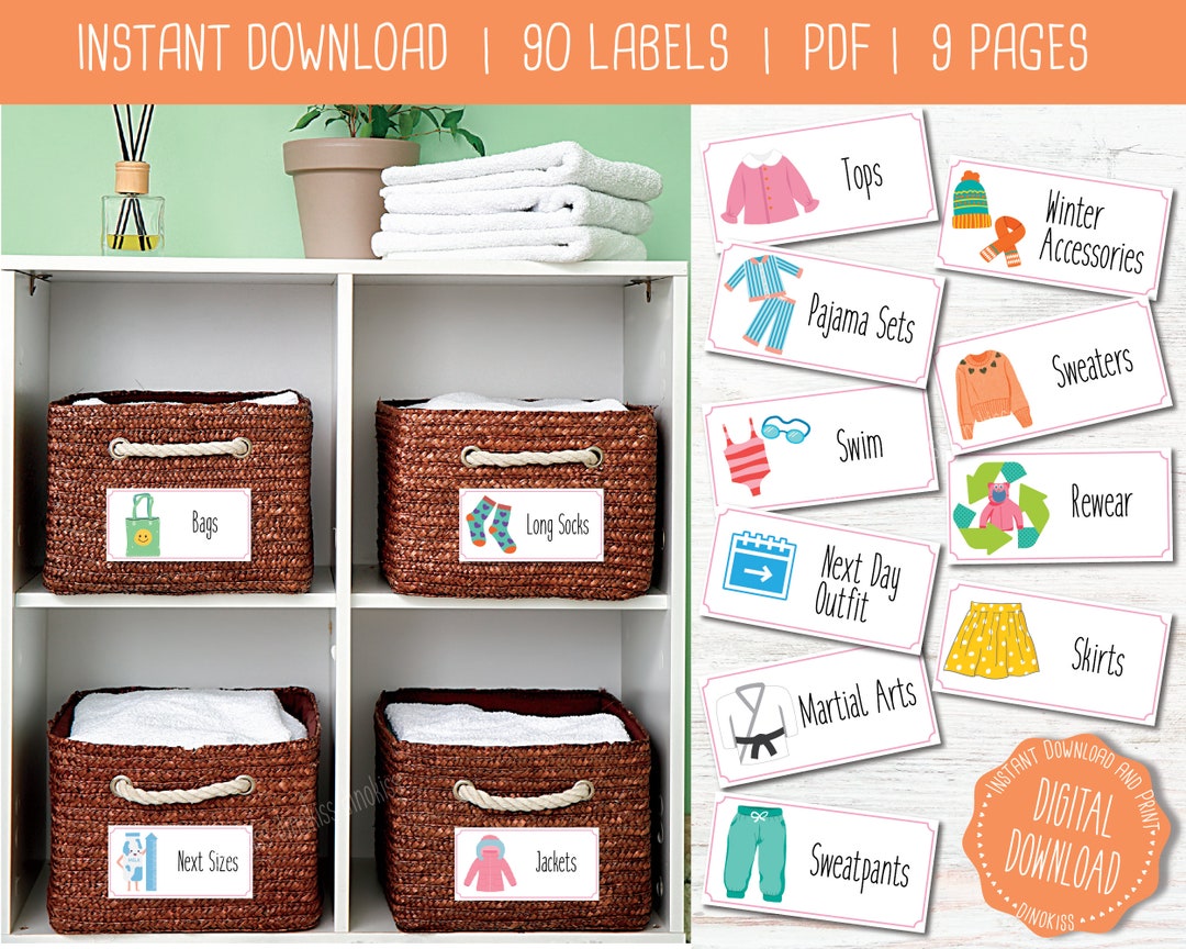 Kid Girl Dresser Clothing Labels Printable, Set of 90 Labels, Girls ...
