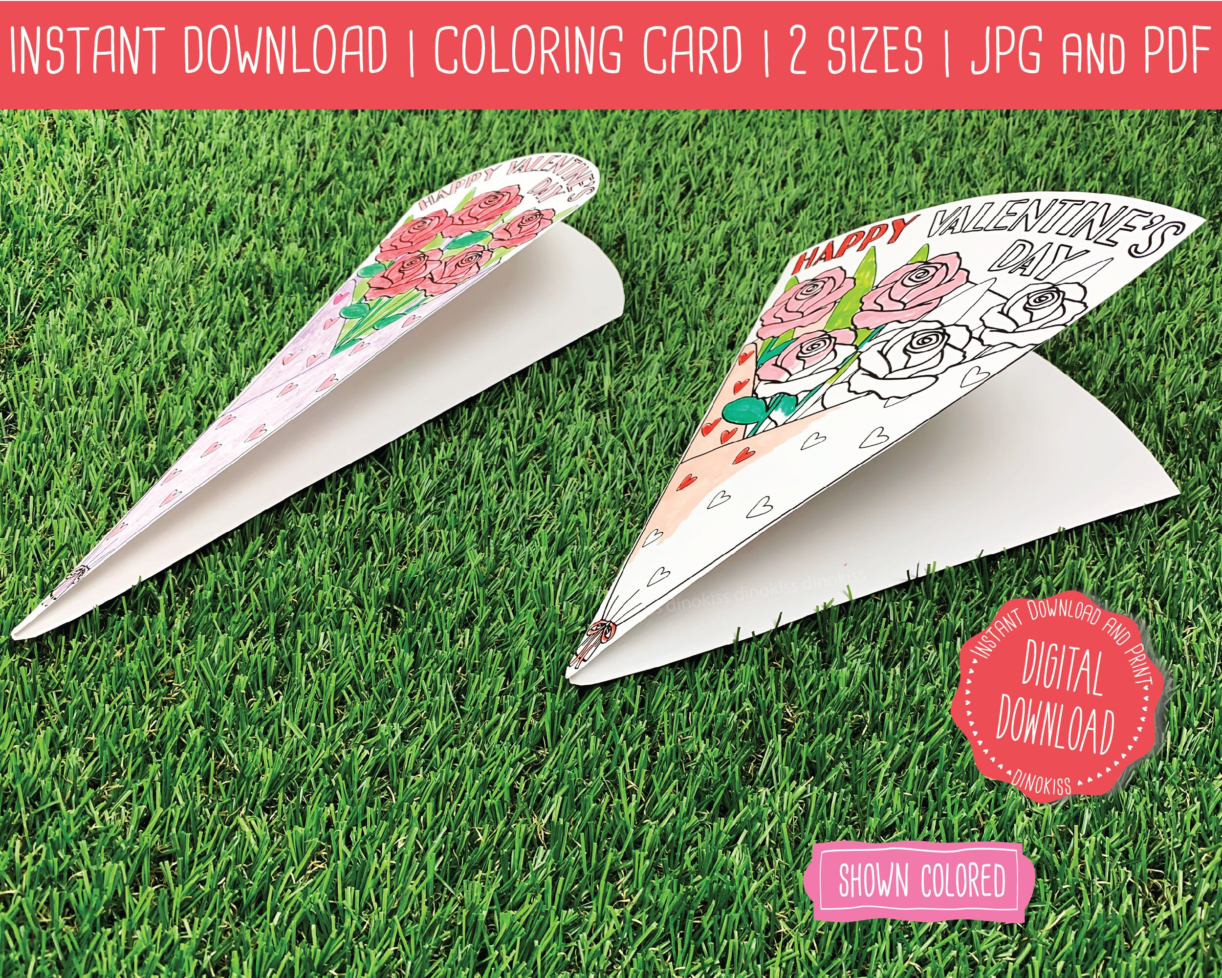 Valentines Day Coloring Card PDF Valentines Day Card - Etsy