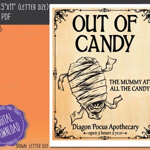 Halloween Out of Candy Sign Printable, Halloween Candy Sign, Halloween ...