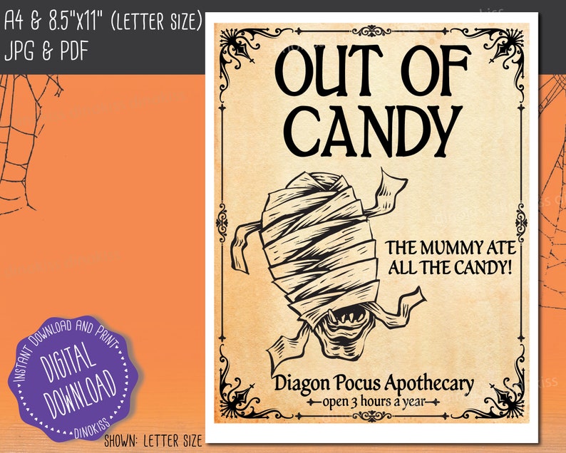 Halloween Out of Candy Sign Printable, Halloween Candy Sign, Halloween ...
