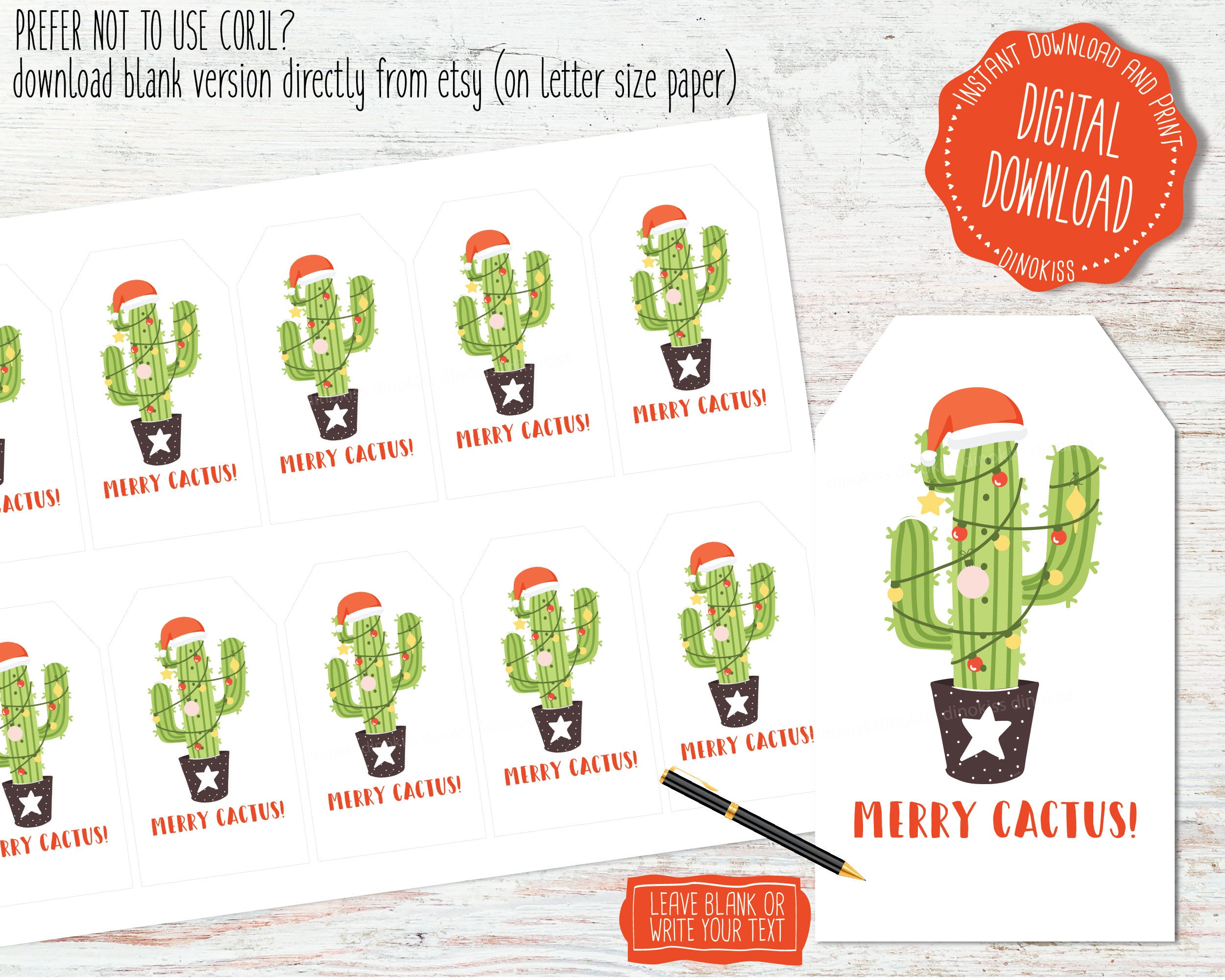 Editable Printable, Christmas Cactus Gift Tags, Christmas Tags, Western ...