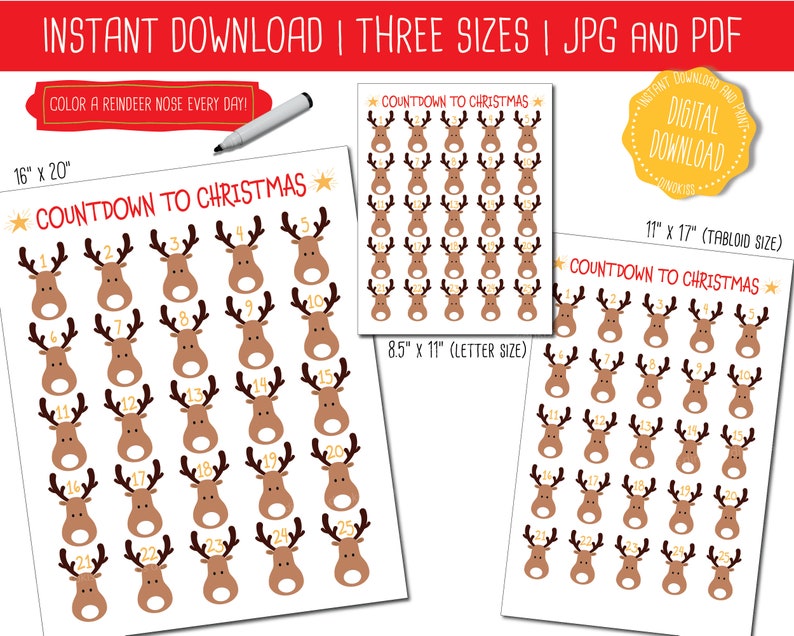 Countdown to Christmas Calendar Printable, Christmas Countdown Calendar ...