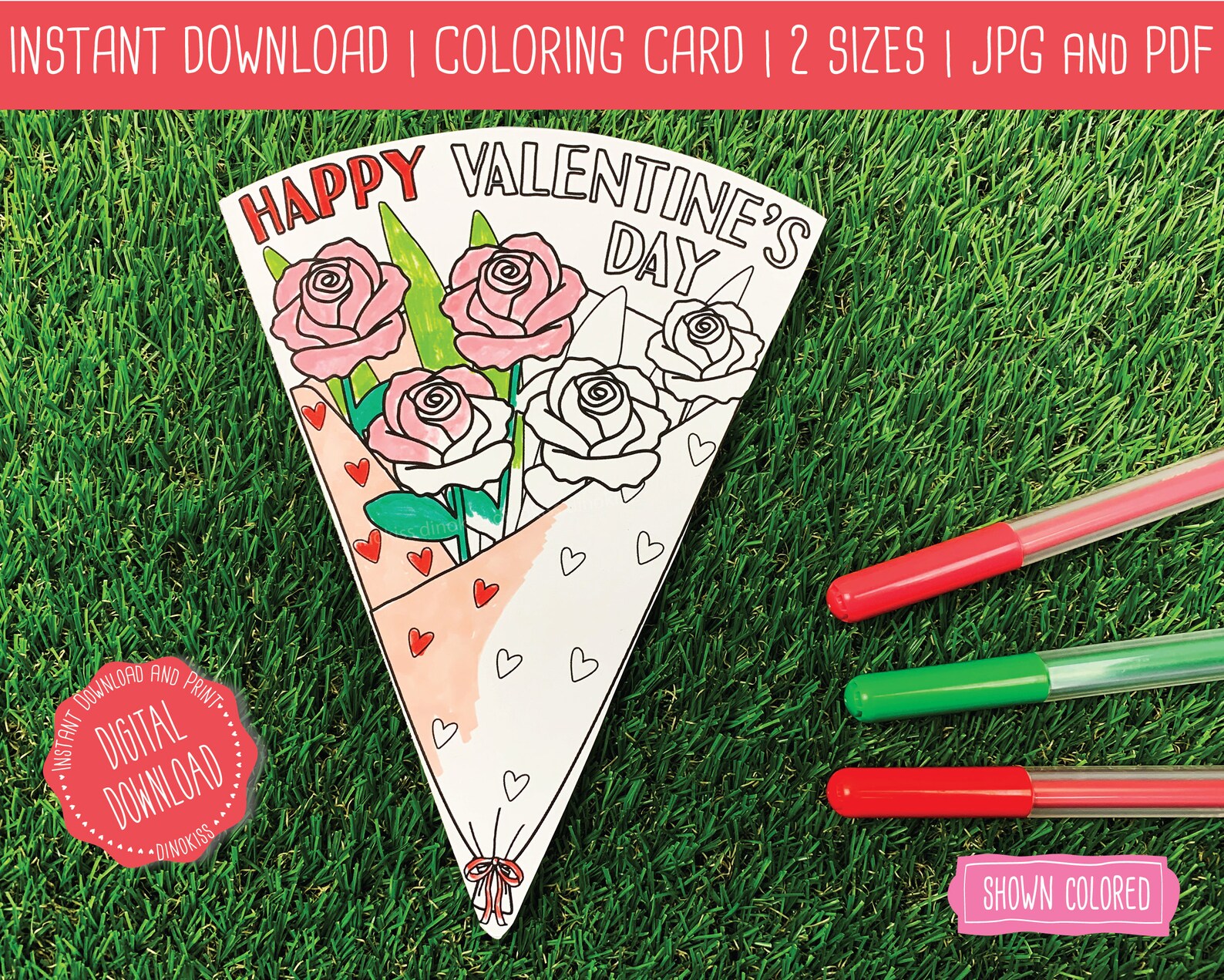 Valentines Day Coloring Card PDF Valentines Day Card - Etsy