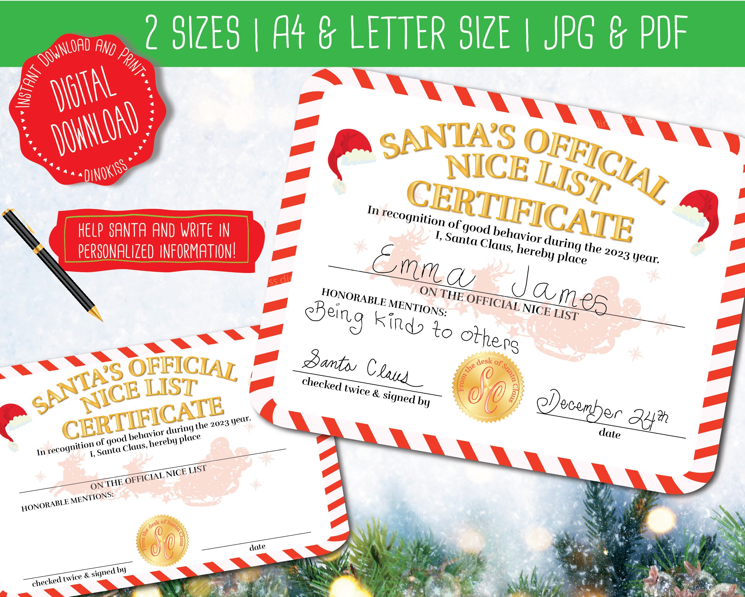 2023 Santa's Official Nice List Certificate Printable, Santa Nice List ...