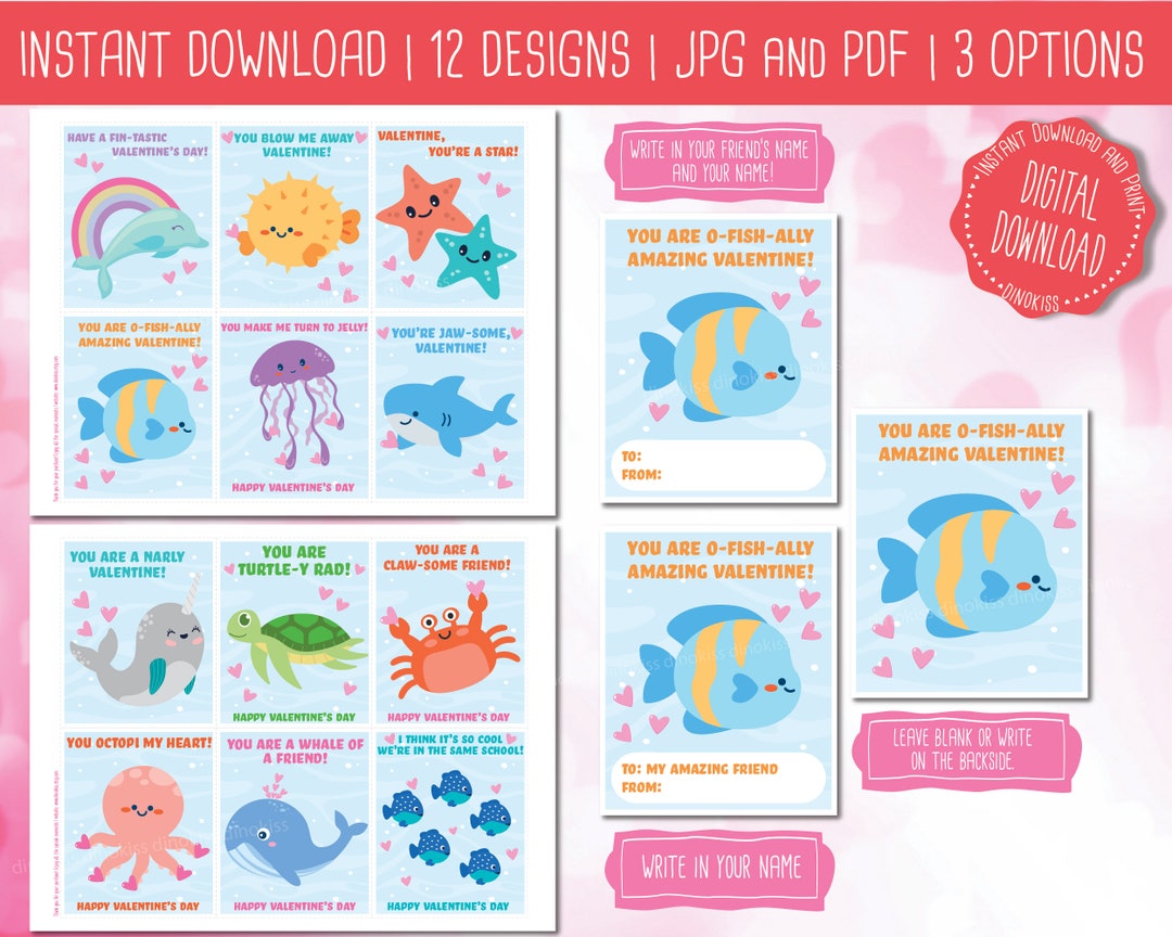 Valentines Day Cards Printable, Under the Sea, Valentines Day Card ...