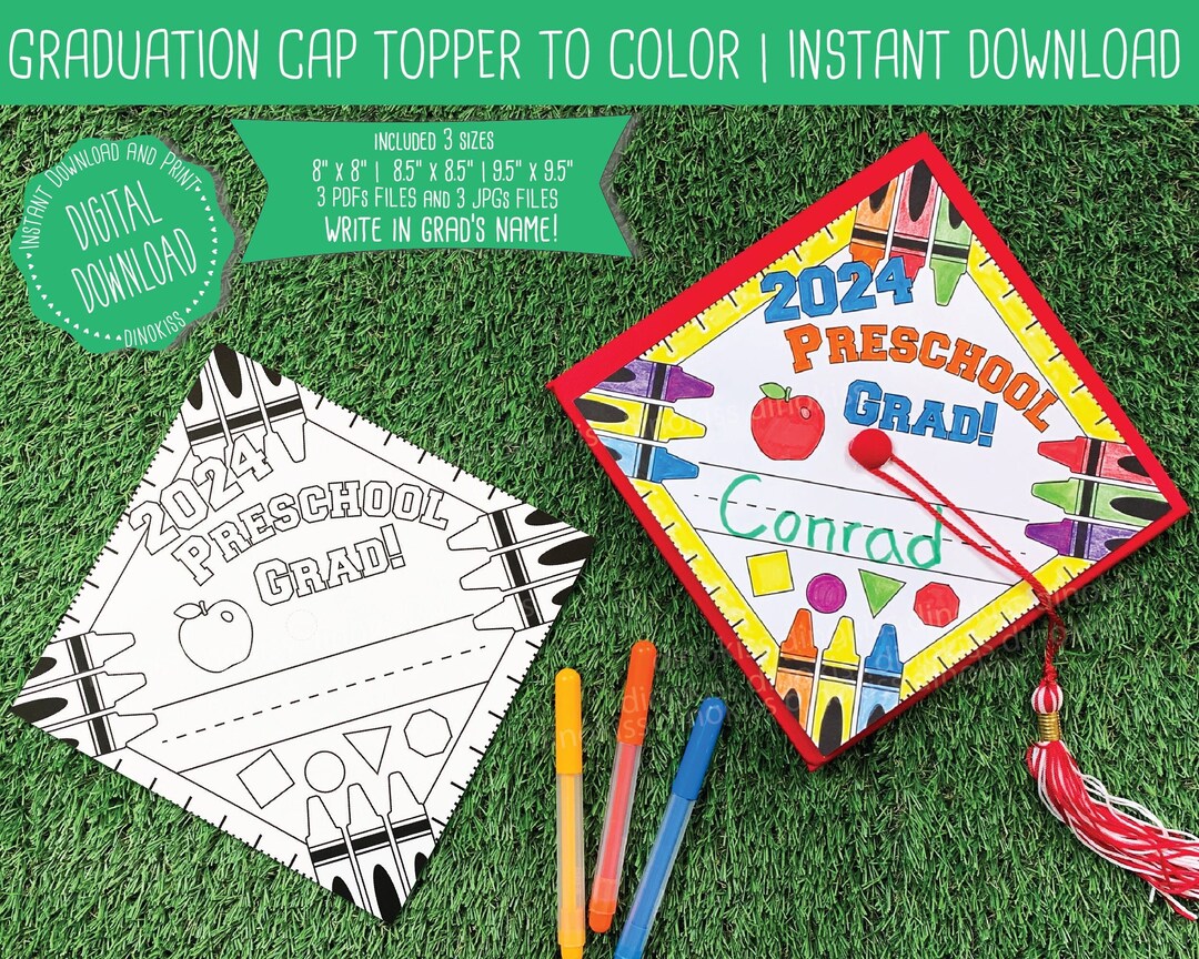 2024 Preschool Graduation Cap Topper Coloring Page INSTANT DOWNLOAD ...