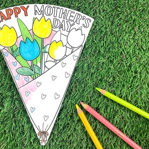 Mothers Day Coloring Card PDF, Mothers Day Card Printable, Tulip ...