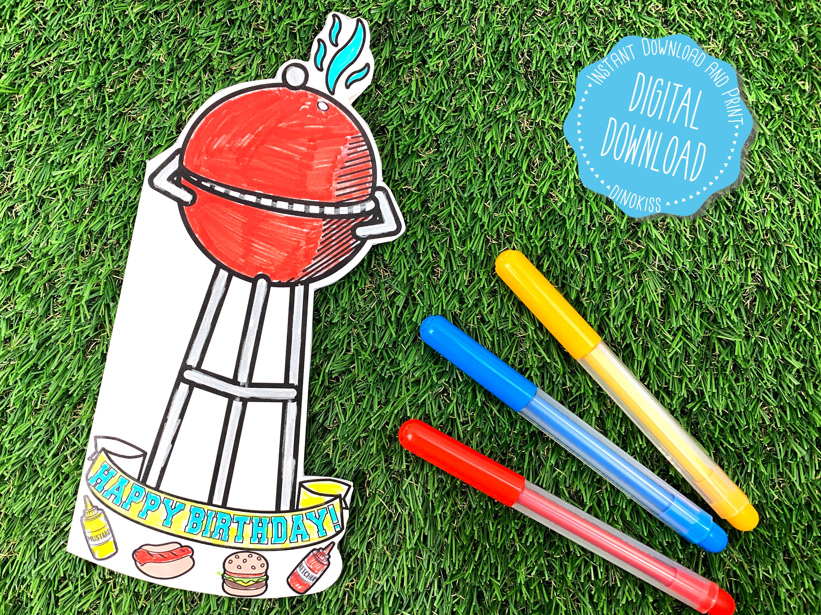 Happy Birthday BBQ Coloring Card Pdf, Birthday Card Printable, BBQ ...