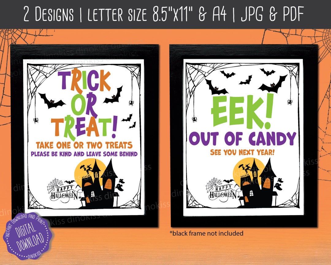 Set of 2, Halloween Please Take One & Out of Candy Signs Printable ...