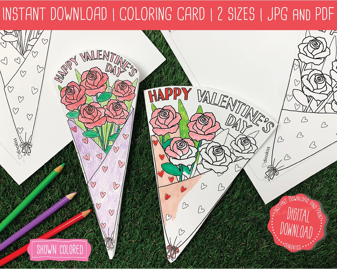 Valentines Day Coloring Card PDF Valentines Day Card - Etsy
