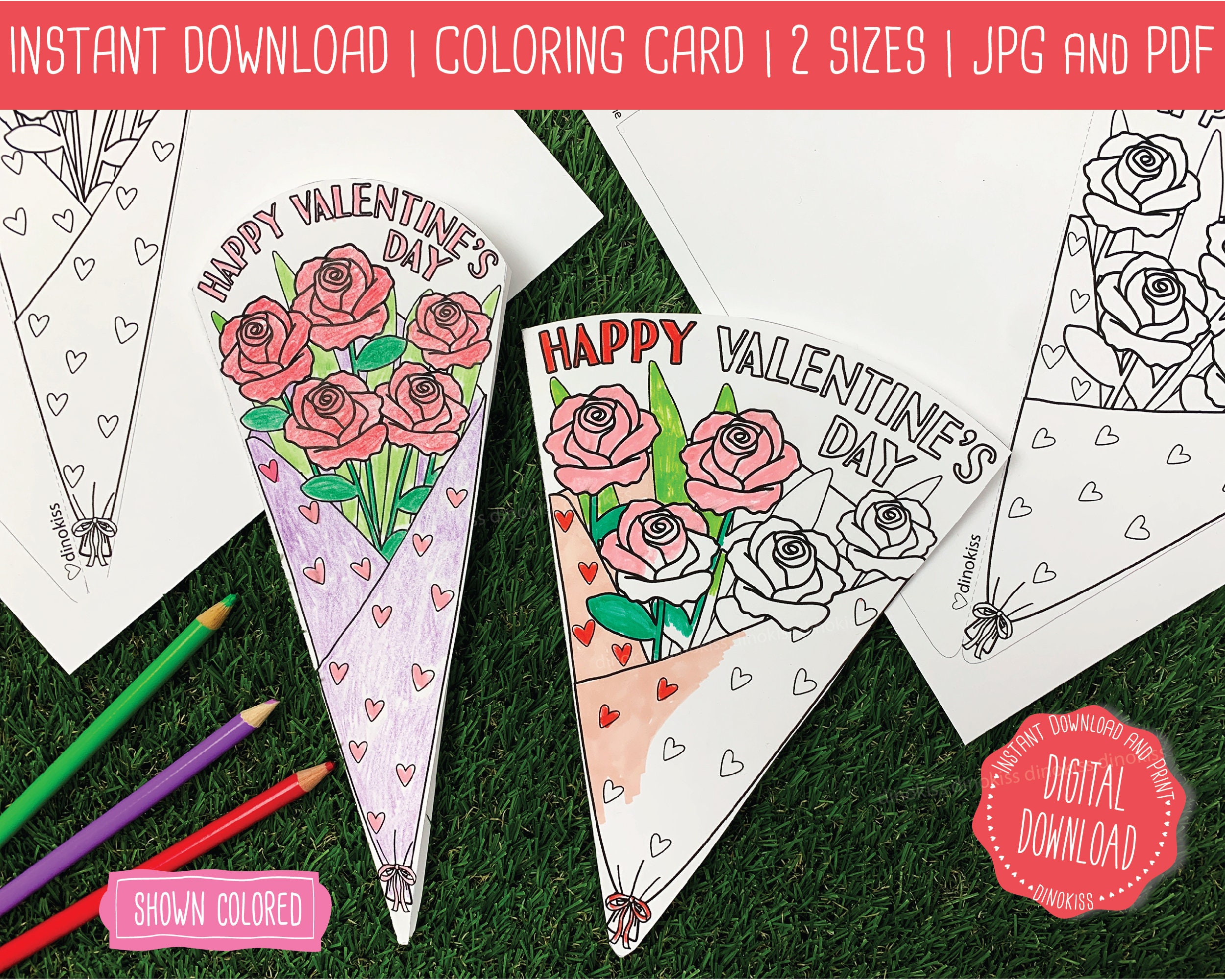 Valentines Day Coloring Card PDF Valentines Day Card - Etsy