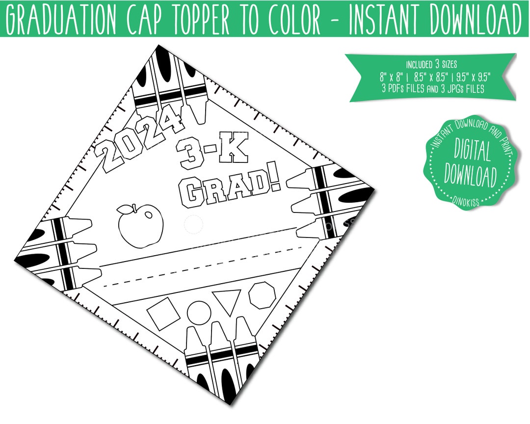 2024 3-K Graduation Cap Topper Coloring Page INSTANT DOWNLOAD ...