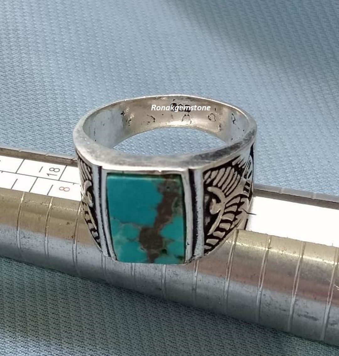 Genuine Turquoise Ring, Natural Turquoise Ring, Rectangle Turquoise ...