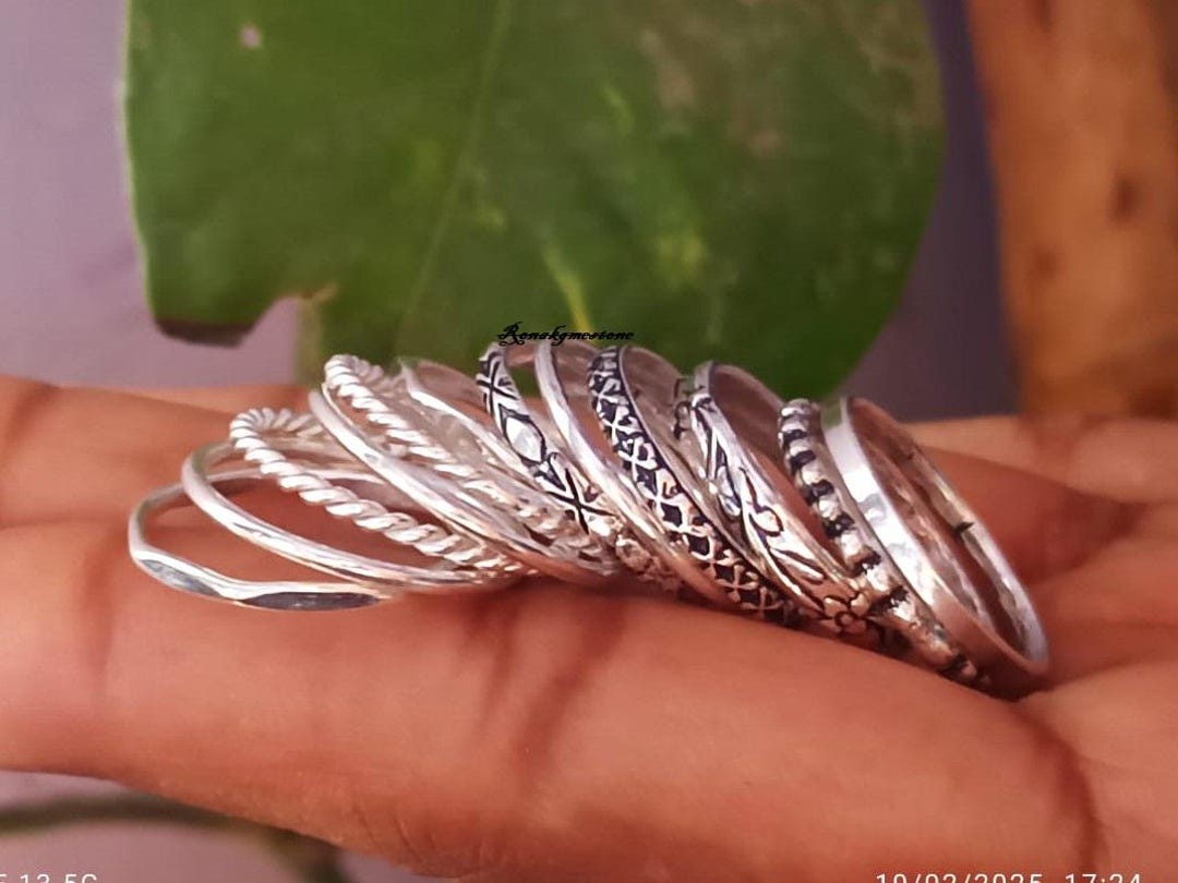 Set of 12 Sterling Silvers, Pure Silver Rings, Assorted Pattern Rings, Thin & Thick Rings ...